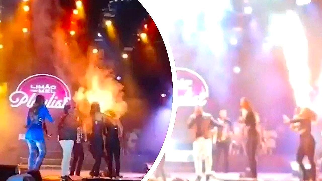 Singer's hair catches fire during fiery stage mishap in Brazil