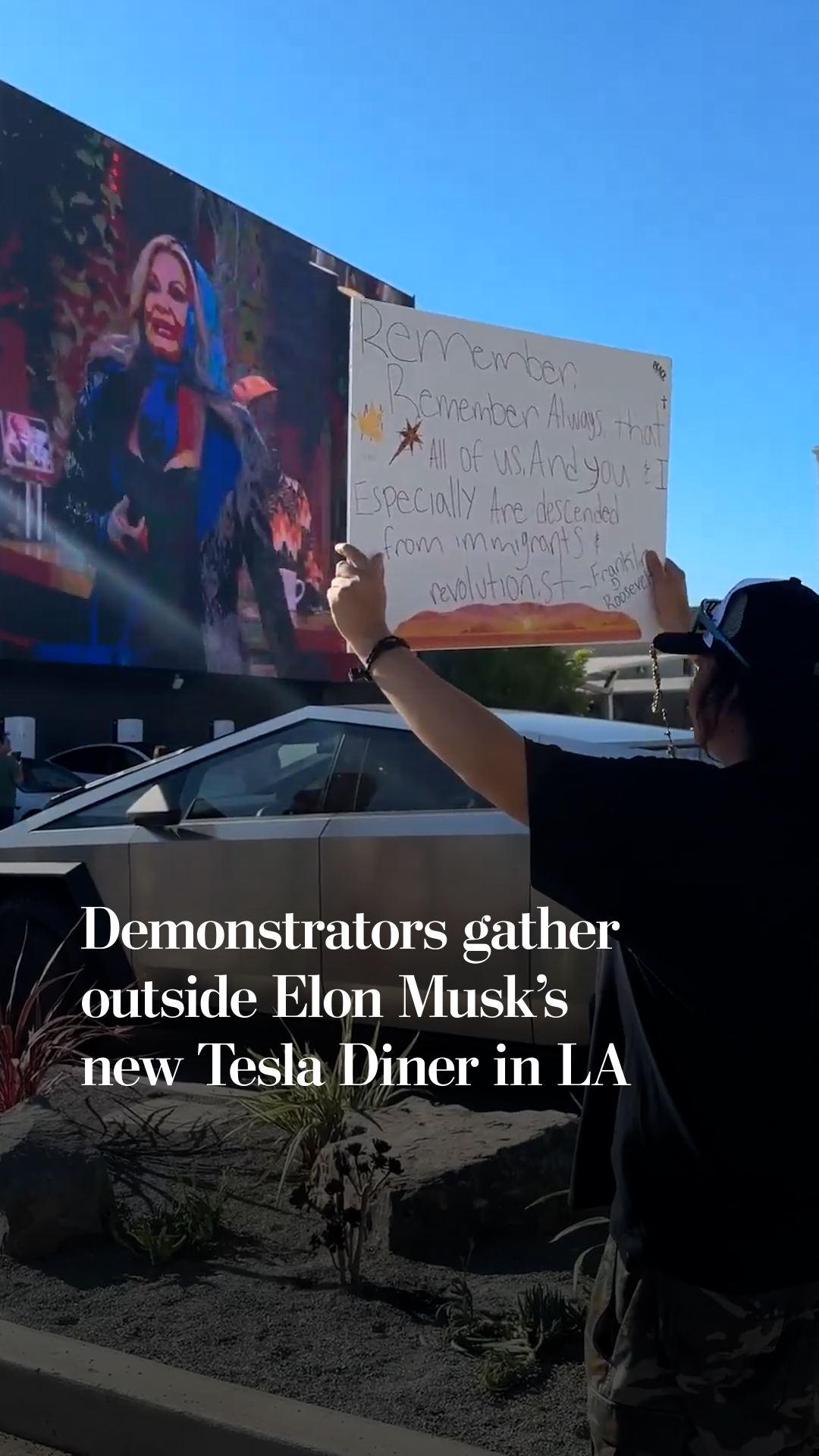 Demonstrators gather outside Musk’s new Tesla Diner in LA