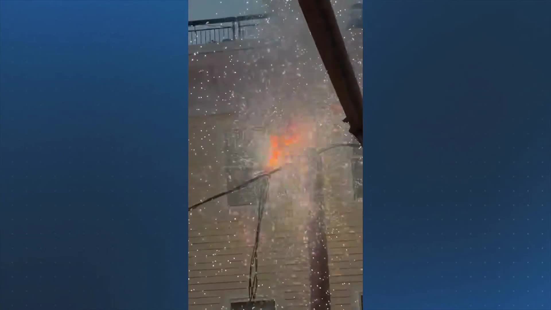 WATCH: Sparking overhead wires cause car to catch fire in Charlestown