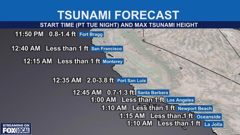 Tsunami activity reported in California after 8.8 magnitude earthquake ...