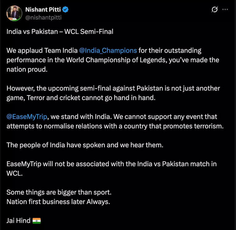 India vs Pakistan in WCL semi-finals: 'Not just another game' - Sponsor ...