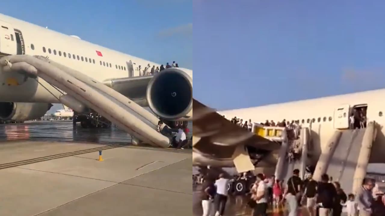 Turkish Airlines Boeing 777: Passengers Evacuated Via Emergency Slides ...