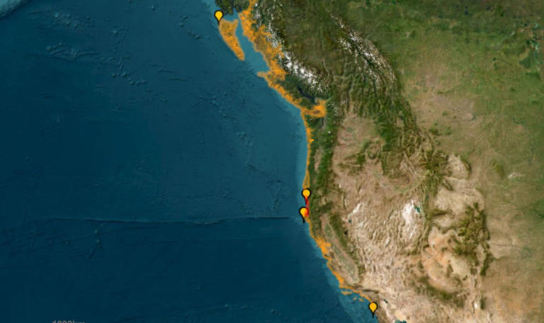 Tsunami warning map shows US areas under threat