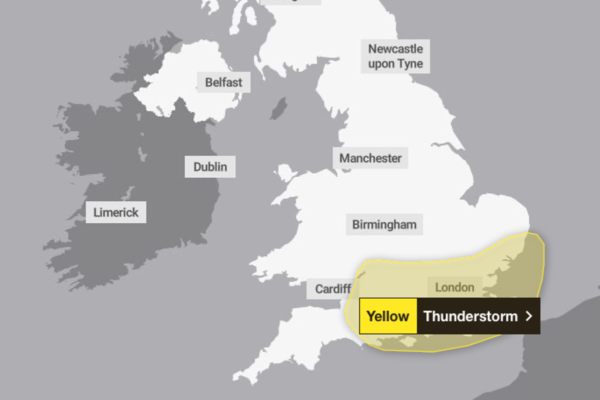 Thunderstorm weather warning issued across London and south of England ...