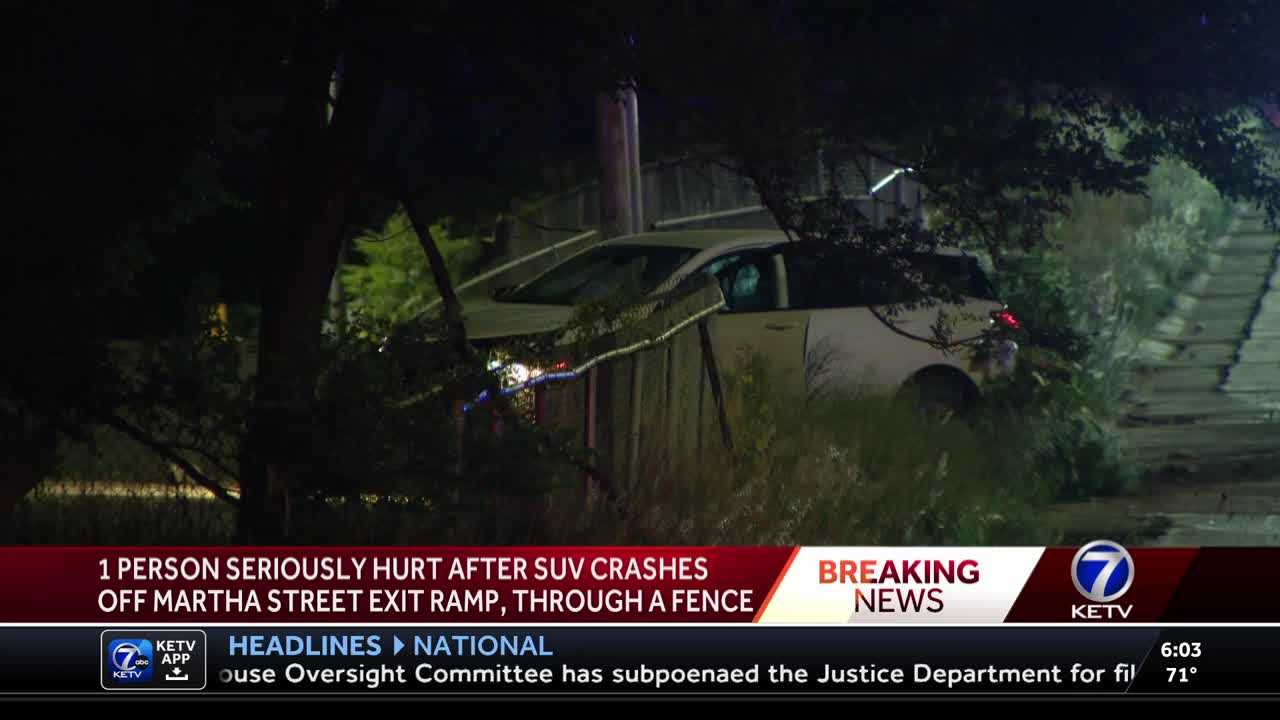 Driver crash through fence on I-480, 1 person seriously hurt