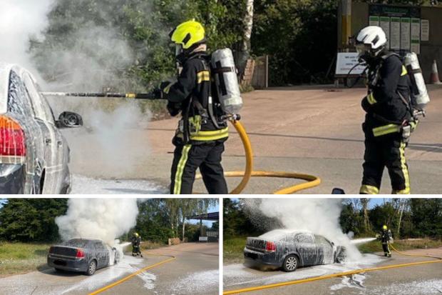 Somerset fire crews rush to extinguish 'well alight' car