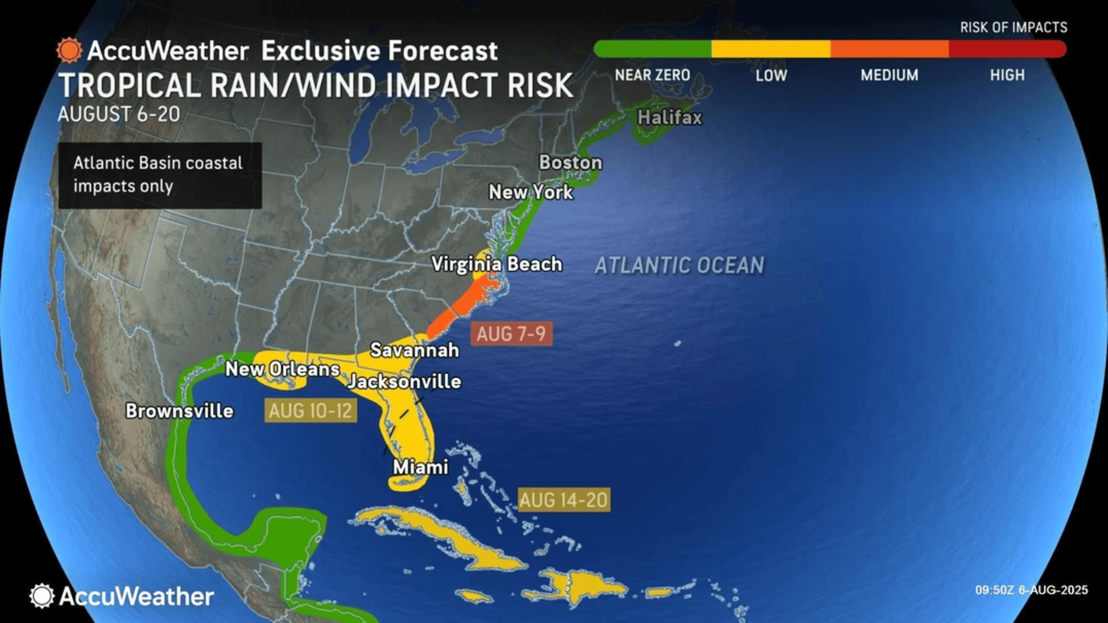 Map shows states to be hit hardest by developing tropical storm impacts