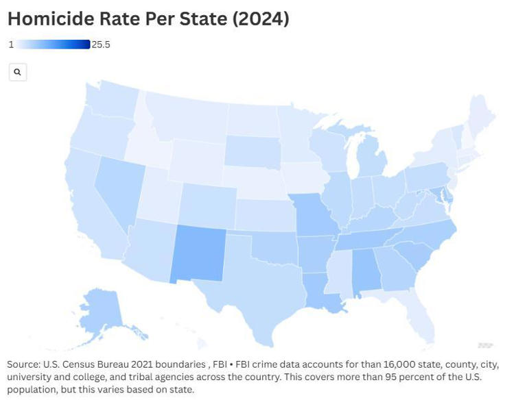 Map shows homicide rates in every state