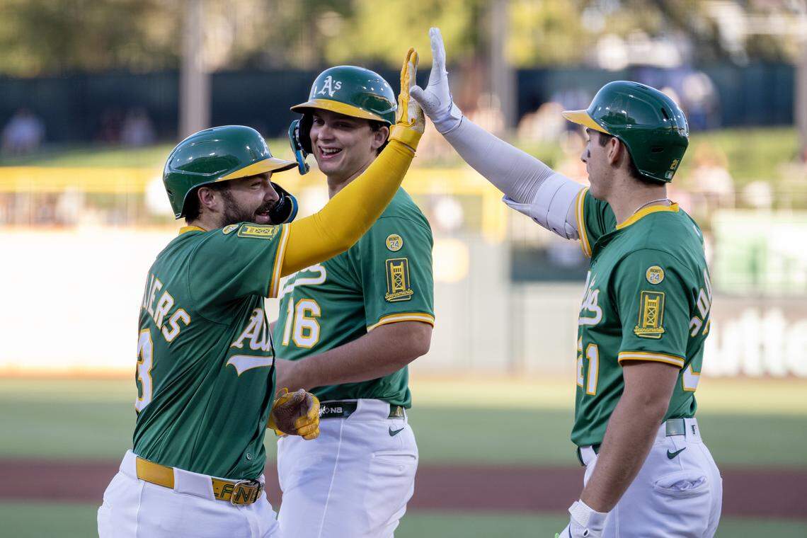A's Shea Langeliers puts up monstrous numbers in streak, capped by 3 ...