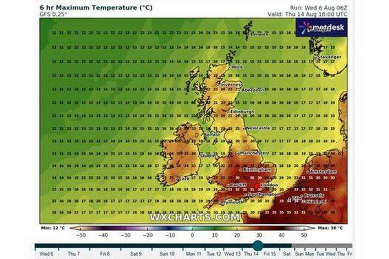 UK weather maps show exact date 8 counties forecast to hit 32C - full list