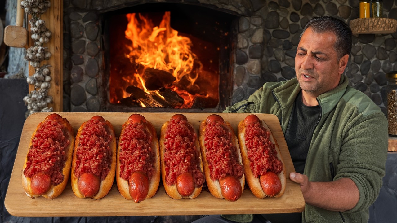 Wilderness chili dogs - cooked over fire with real beef sausage!