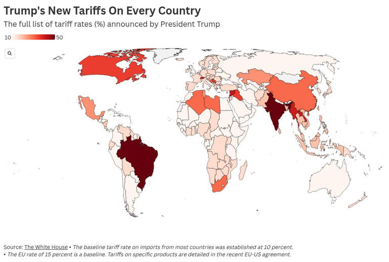 Map tracker reveals Trump's new tariffs on every country