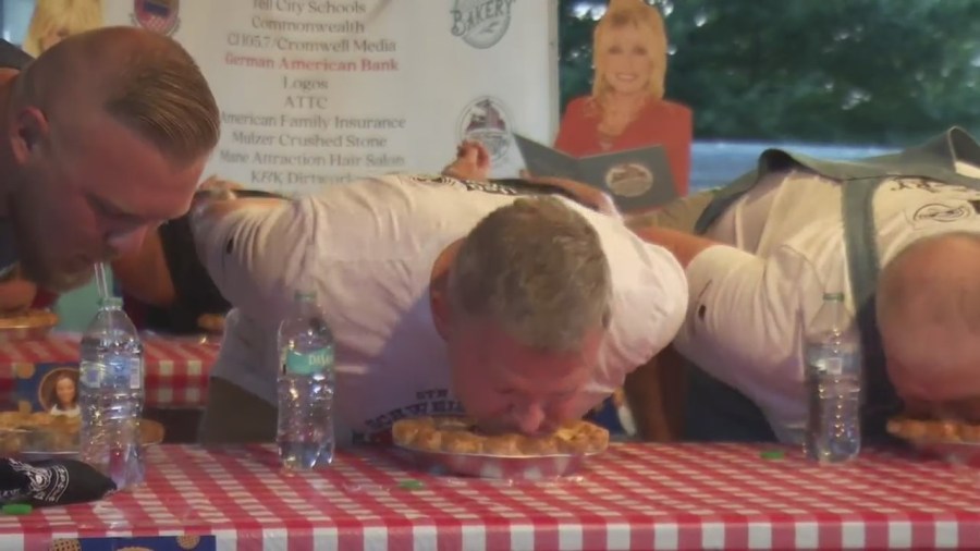 Wayne Hart competes in Schweizer Fest pie eating contest