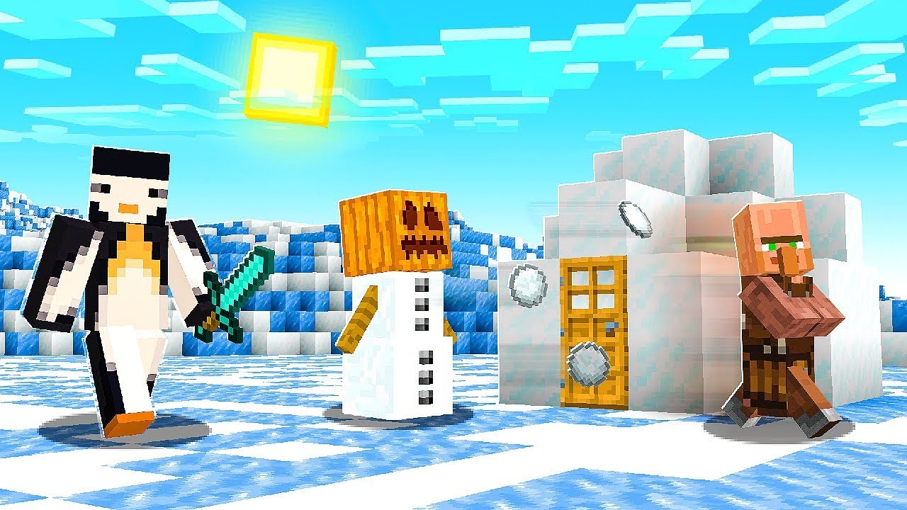 Minecraft World Transformed into a Frozen Ice Planet