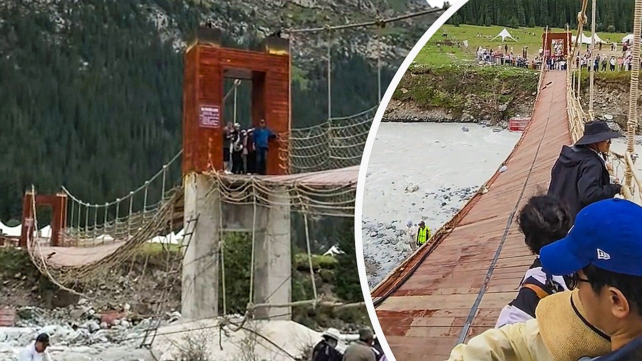 Five dead and many injured after suspension bridge cable breaks in China