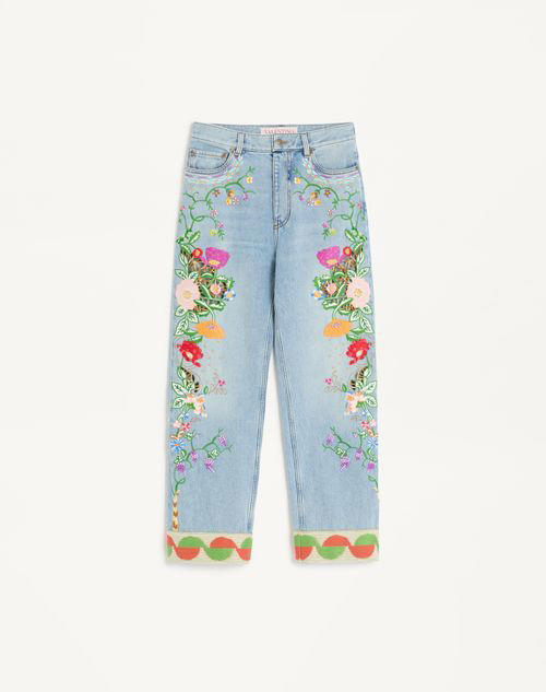 Katie Holmes Ditches Plain Wide-Leg Jeans for an All-Over-Embroidered Pair