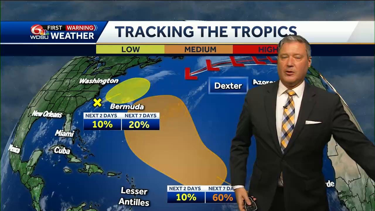 Tracking thunderstorms, Dexter, and two areas of possible tropical ...
