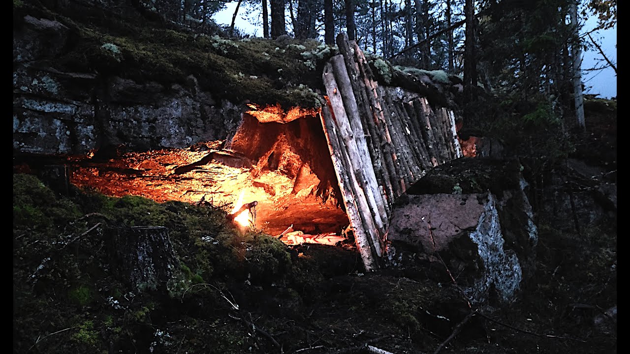 Cliffside Challenge: Building a Solo Bushcraft Log Shelter
