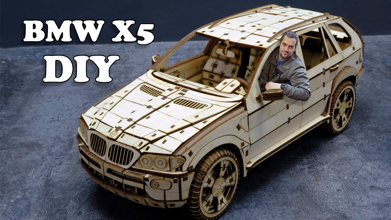 DIY laser-cut BMW X5 E53 crafting automotive art from plywood!