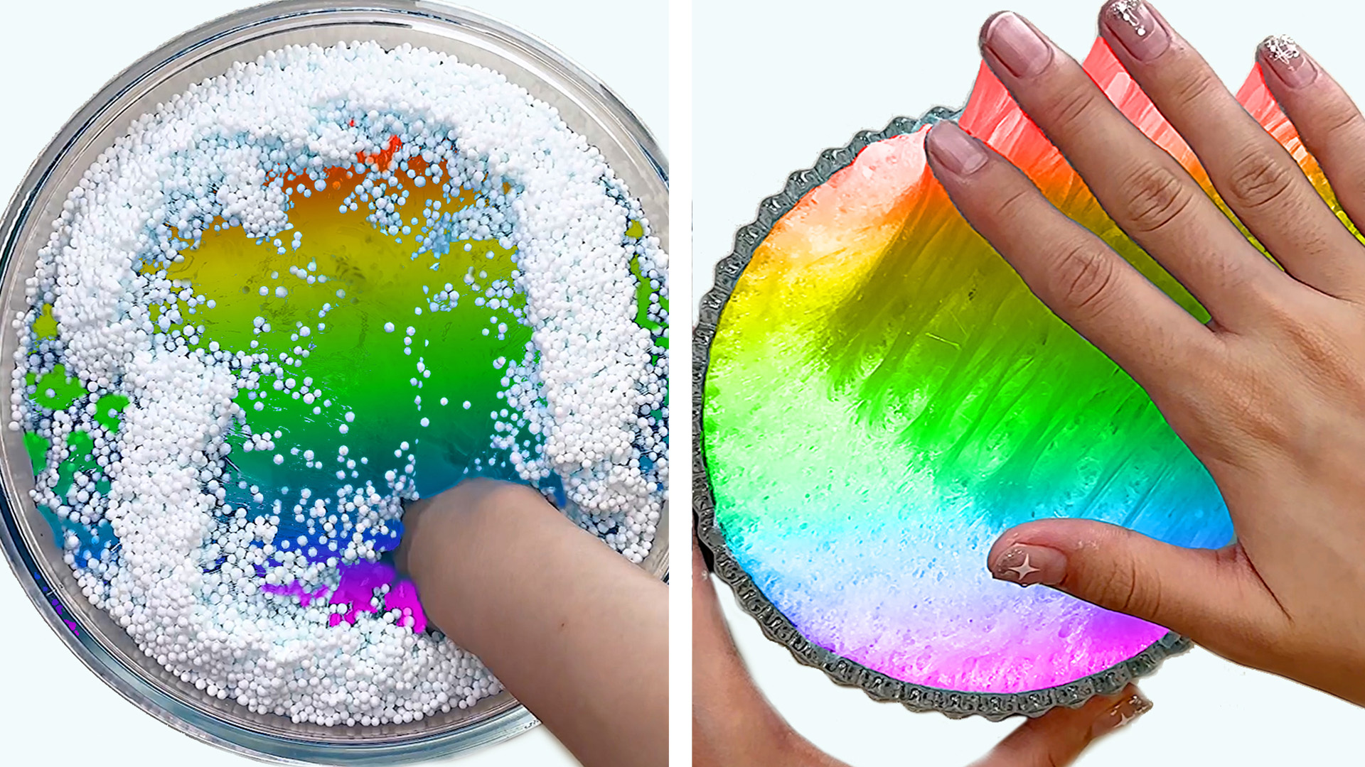 Slime arcoíris con bolitas de espuma y textura suave | Slime ASMR