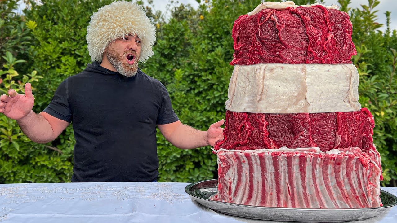 4-Tier Lamb and Beef Meat Cake Cooked Over Fire