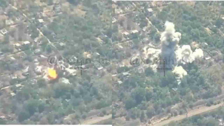Ukrainian fighter jet destroys Russian post with precision bomb in ...