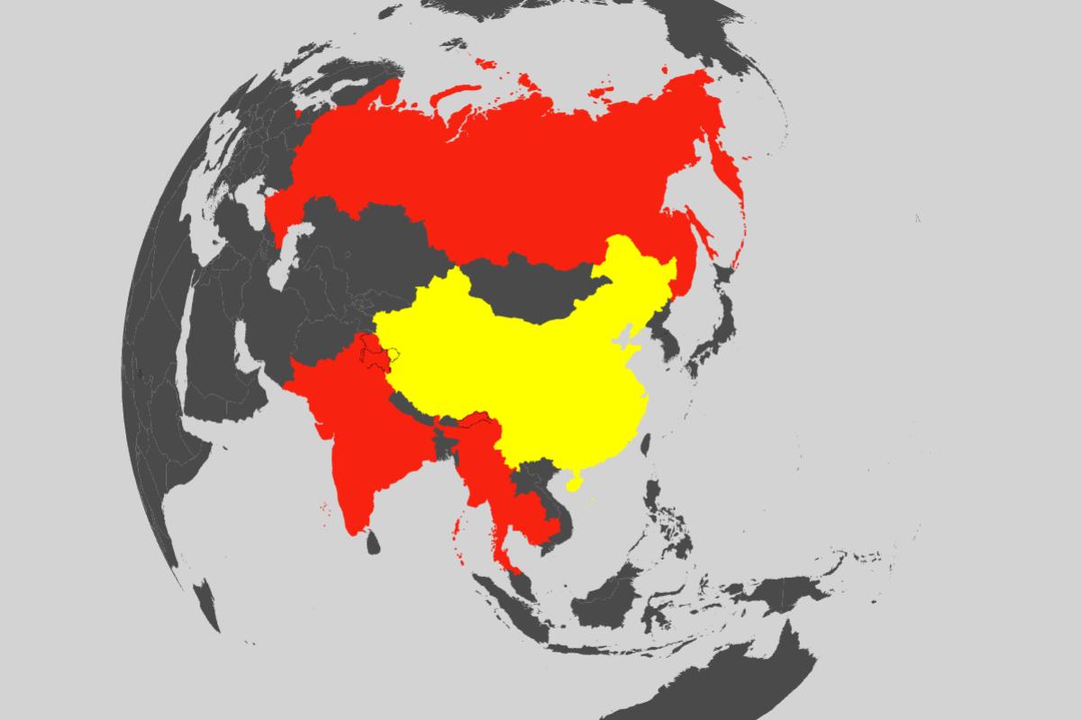 Map shows China surrounded by conflicts