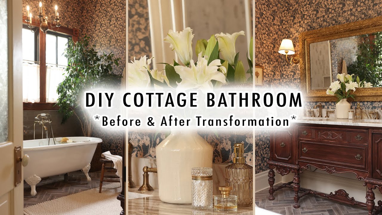 DIY cottage bathroom full makeover with easy decorating hacks