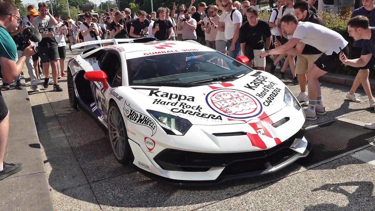 Gumball 3000 DDE Gintani Aventador SVJ – Insane V12 Sounds & Crowd ...