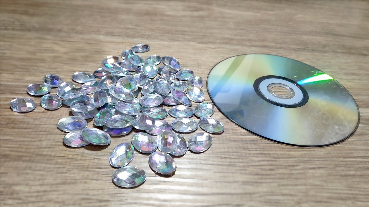 Sparkling DIY Craft Using DVD Discs and Rhinestones