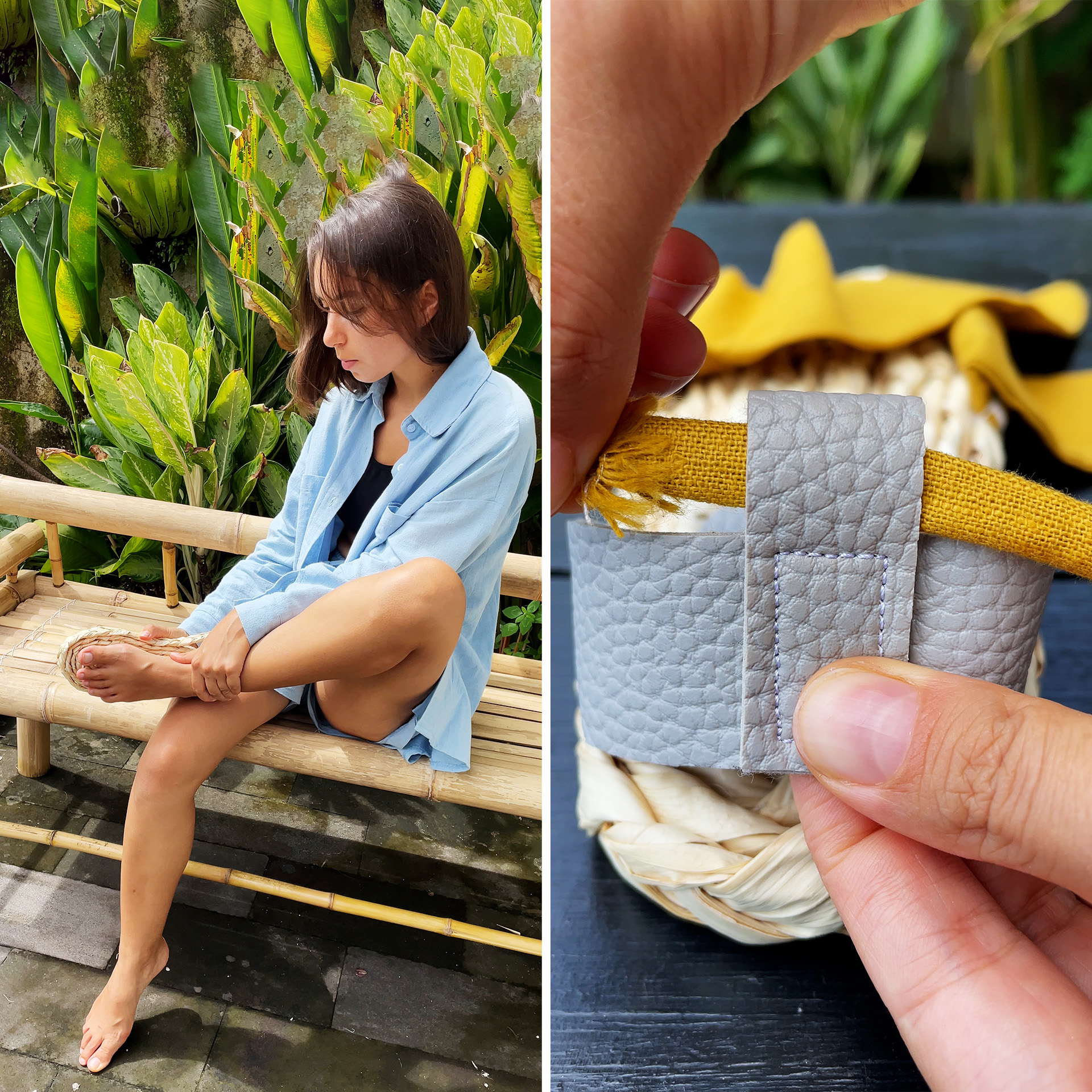She made stylish sandals from corn leaves! Amazing recycling!
