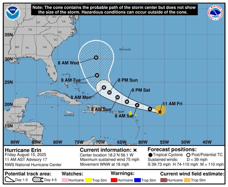 Hurricane Erin forms near Leeward Islands, forecast to become major ...