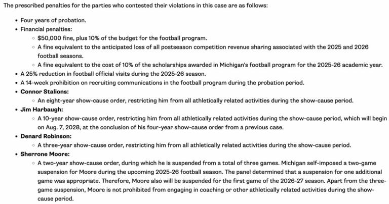 Michigan receives NCAA sanctions for sign-stealing: Sherrone Moore ...