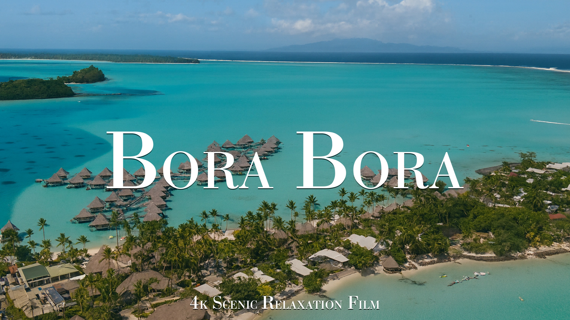 Resort di lusso a Bora Bora dall’alto in 4K
