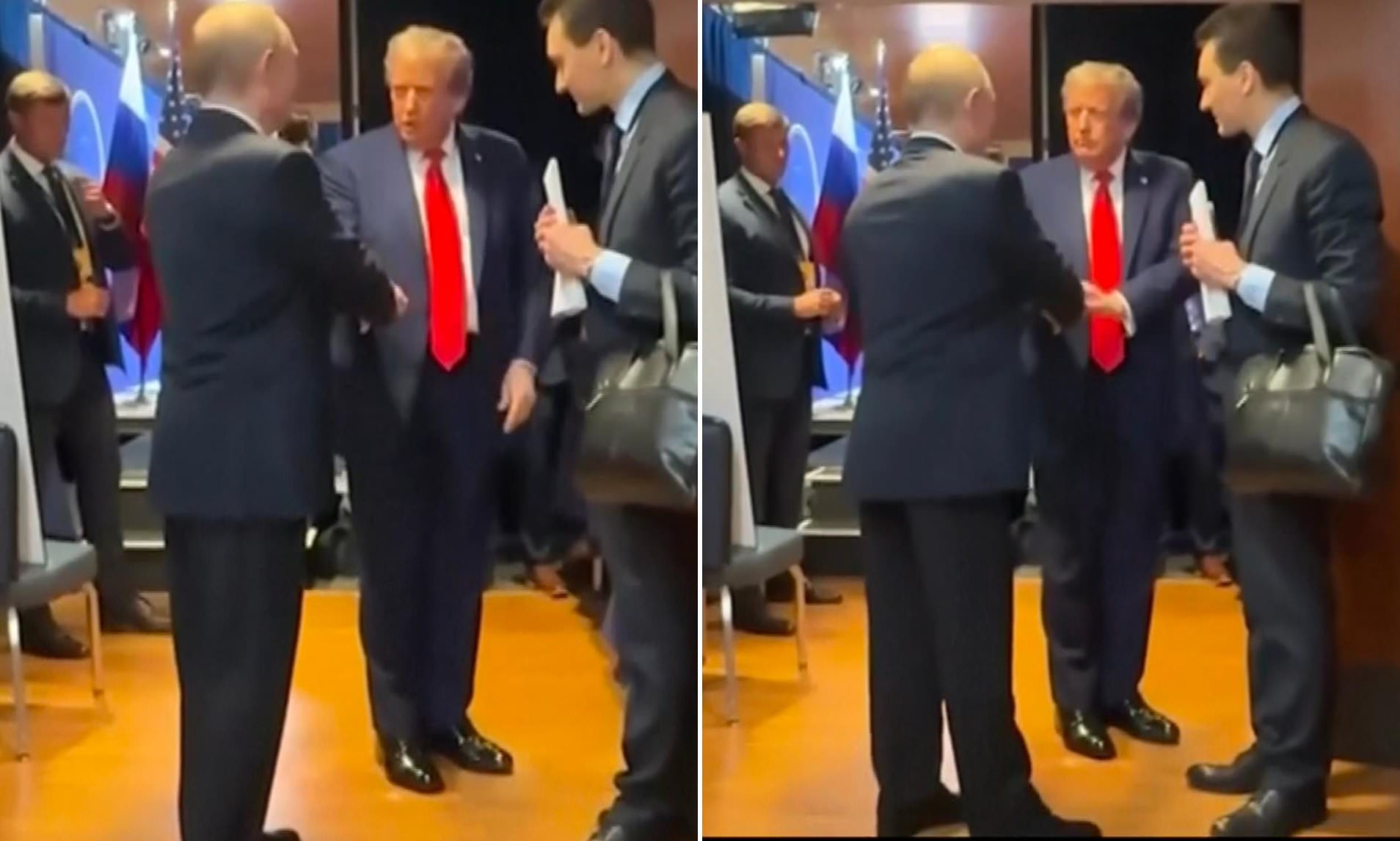 Moment Putin's legs 'twitch suspiciously' in Trump farewell as Russian ...