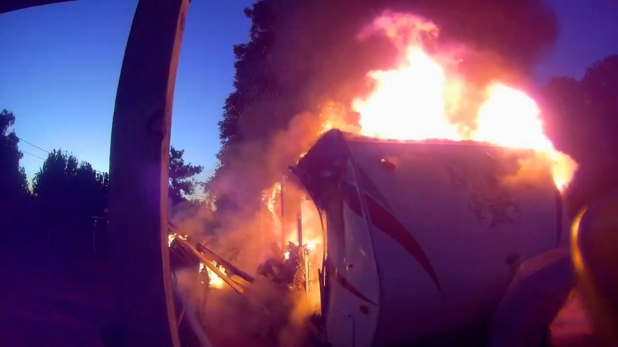 Camper trailer destroyed by fire in Madera County