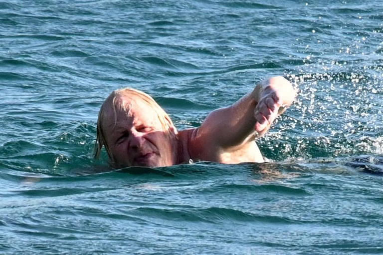 Boris Johnson strips off for 'great day' taking a dip at the beach with ...