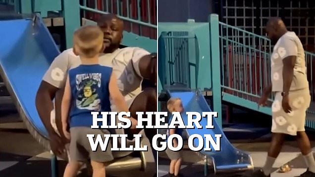 Young boy plays with the man who received his late dad's heart