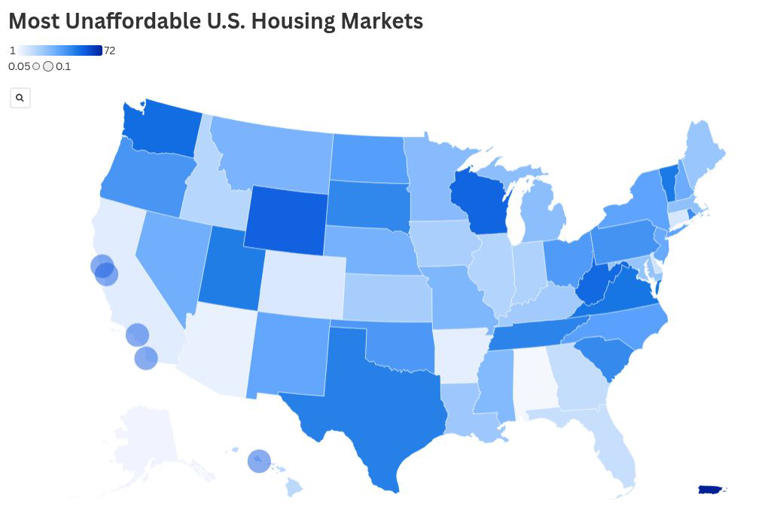 Map shows US housing markets among world's most unaffordable
