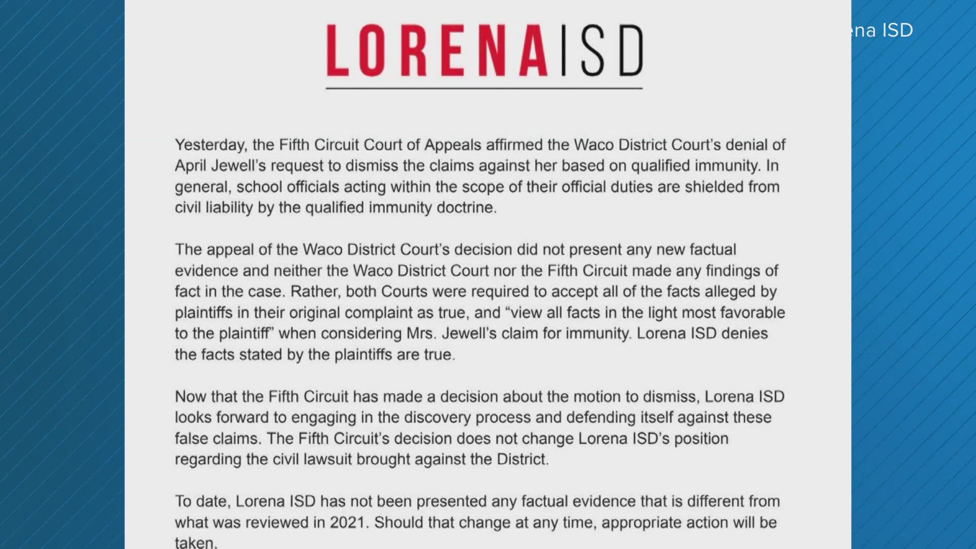 Fifth Circuit denies former Lorena ISD staff member's bid to dismiss ...