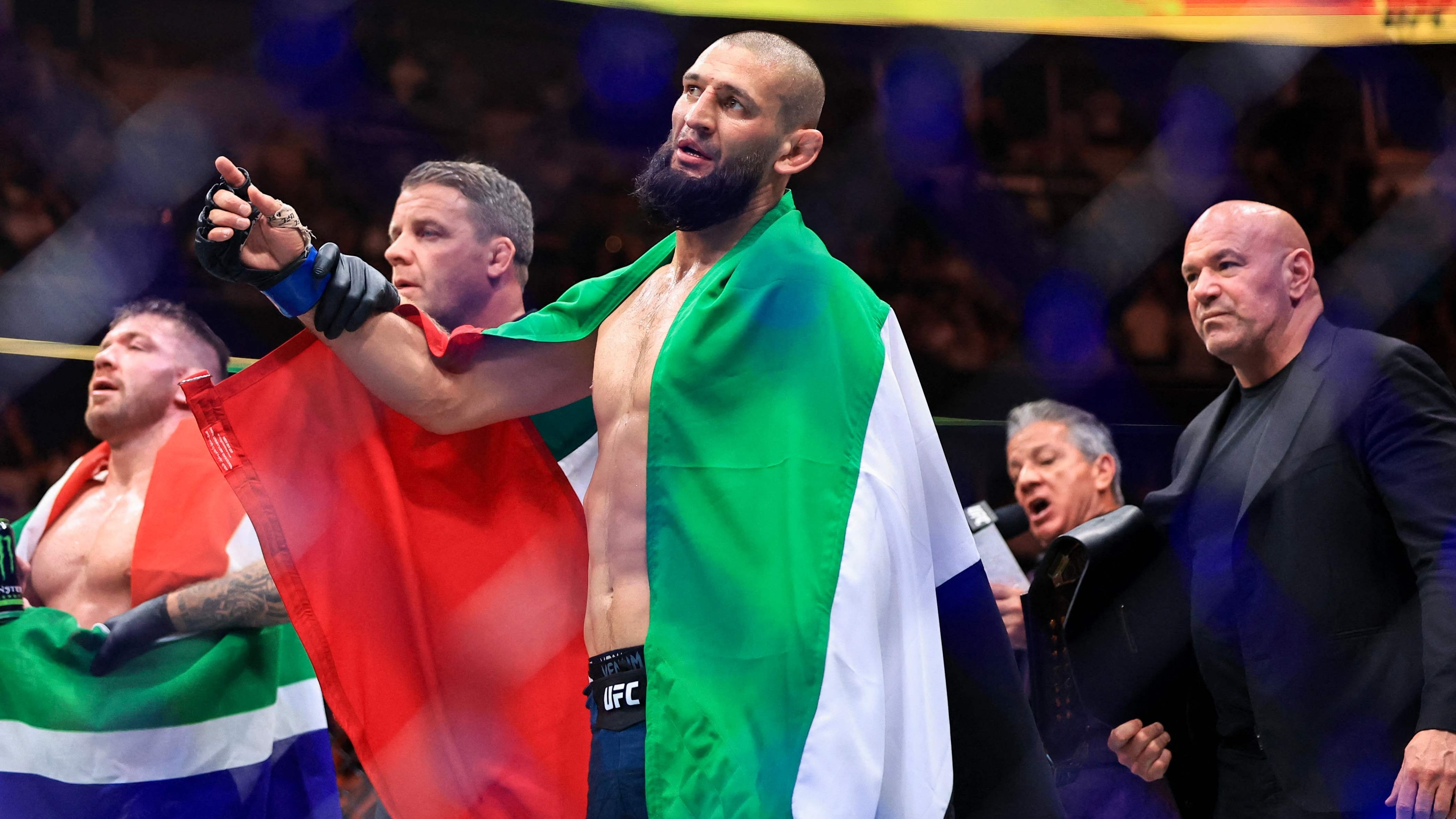 Khamzat Chimaev parades UAE flag after dominating Dricus Du Plessis at ...
