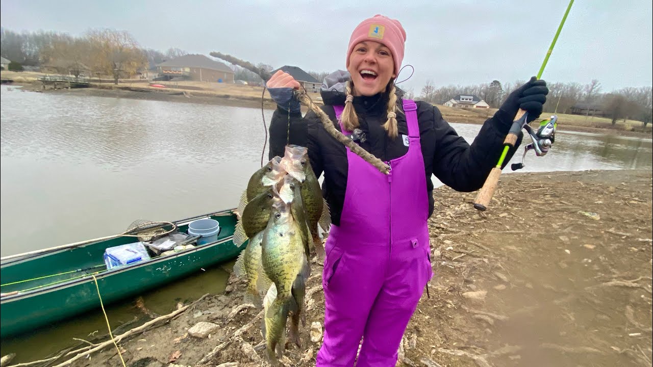 Freezing creek slabs bite on fire winter crappie catch cook