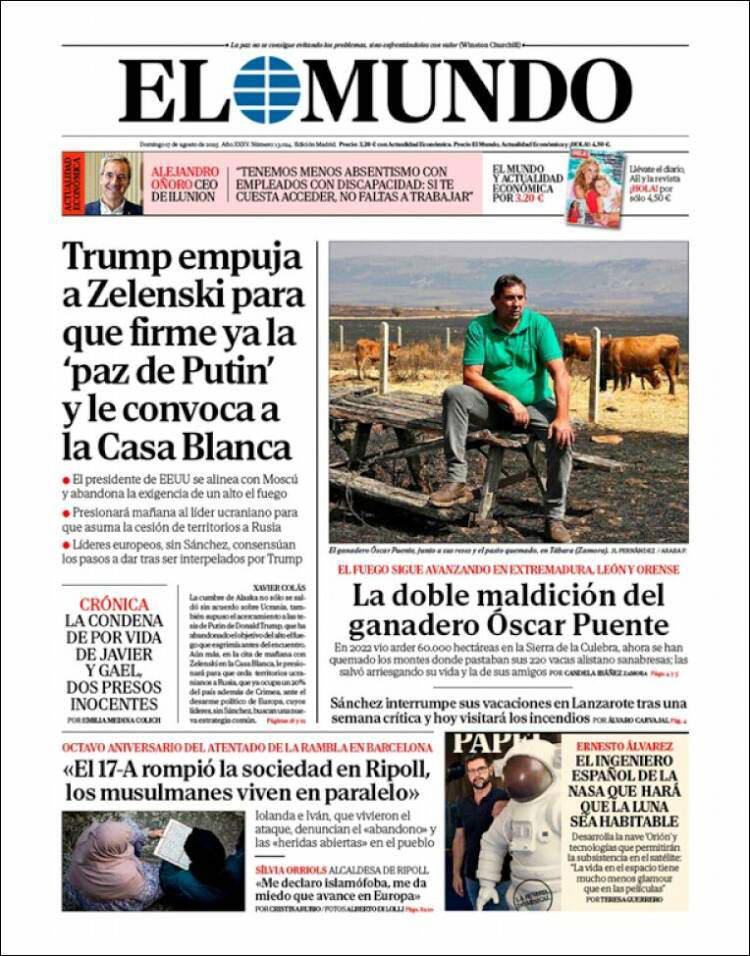 Las portadas de cómo Trump se somete a Putin y presiona a Zelenski