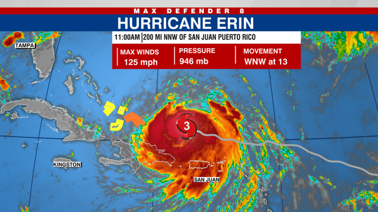 Hurricane Erin brings wind, heavy rain to the Caribbean