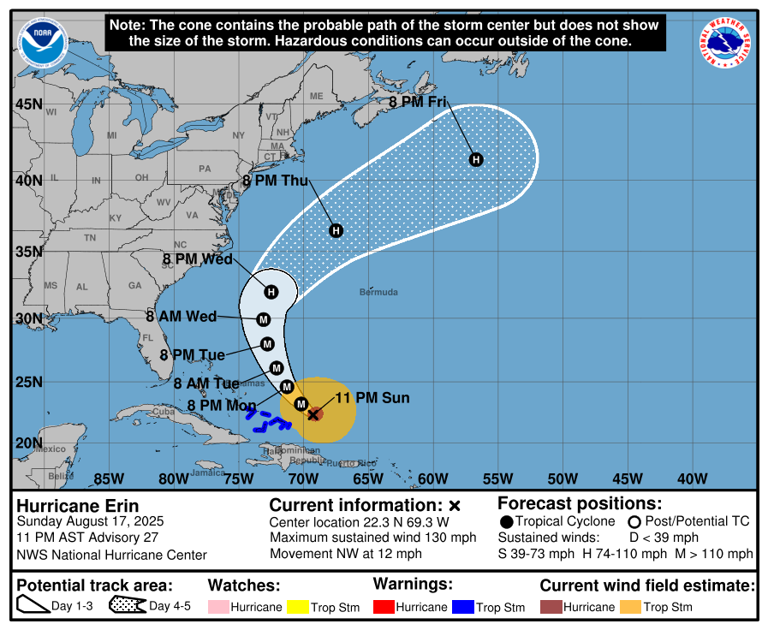 Hurricane Erin could impact NY beaches this week: See maps, forecast ...