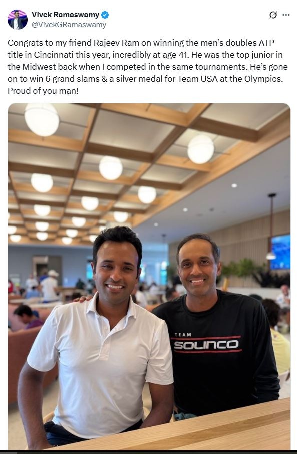 Timeless Rajeev Ram wins Cincinnati Open, Vivek Ramaswamy recalls ...