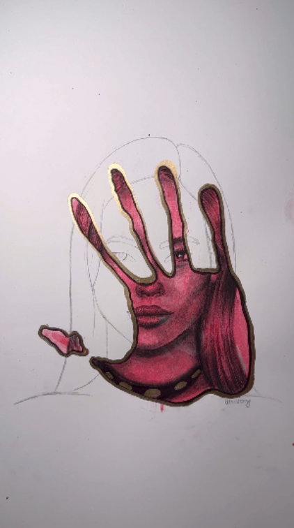Portrait with abstract hand overlay
