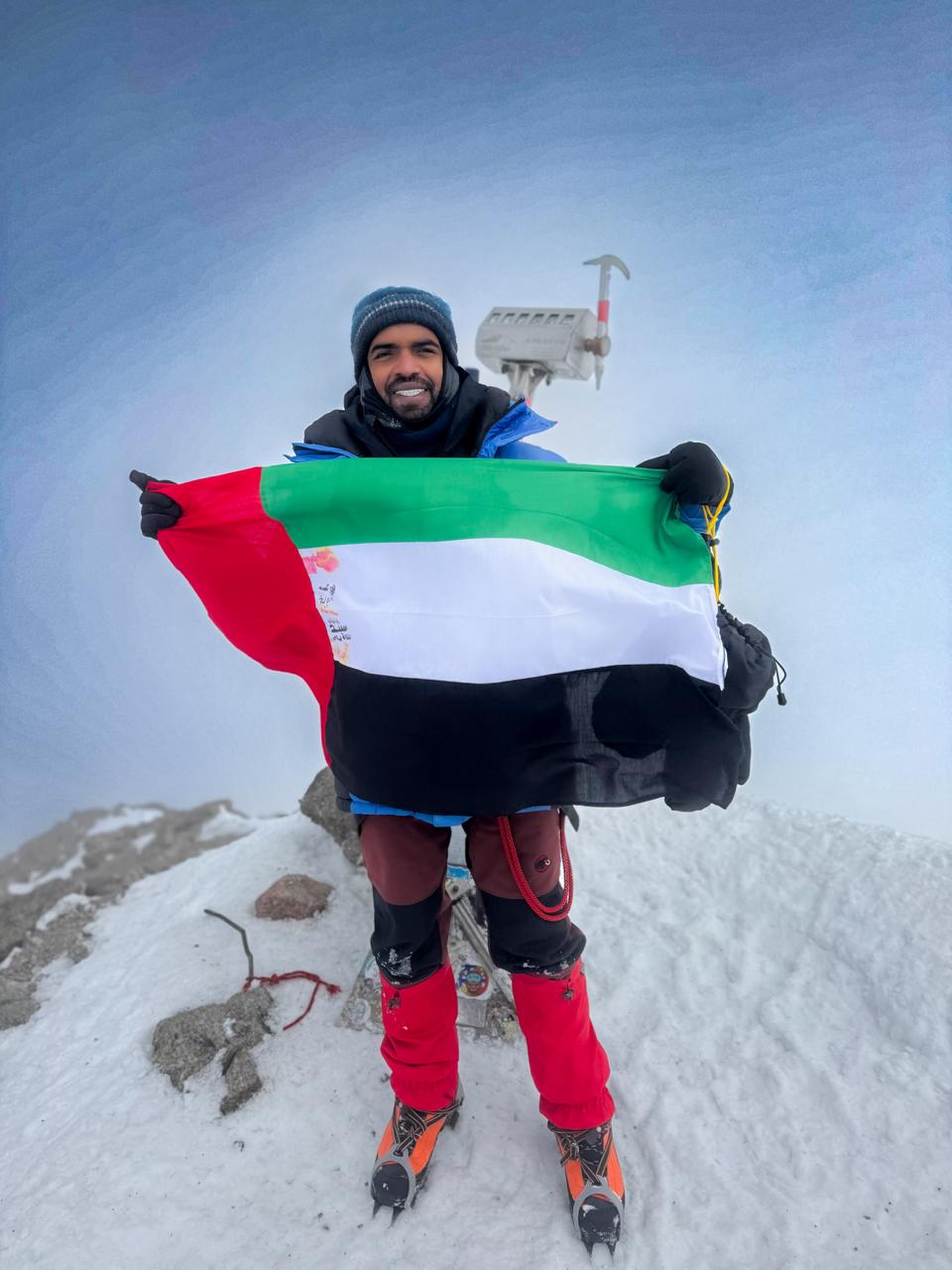 Rashid Al Shamsi raises UAE flag atop Europe's highest peak