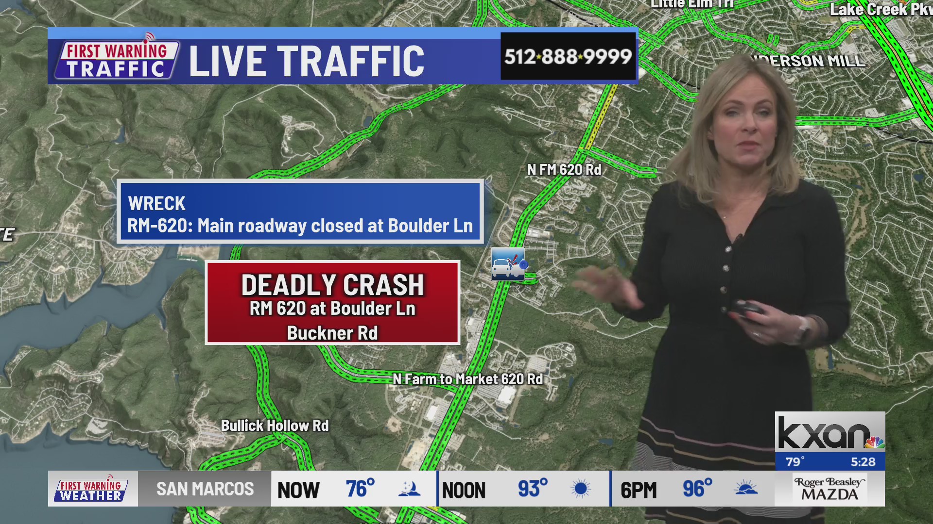 Deadly crash closes all lanes on FM 620 at Boulder Lane