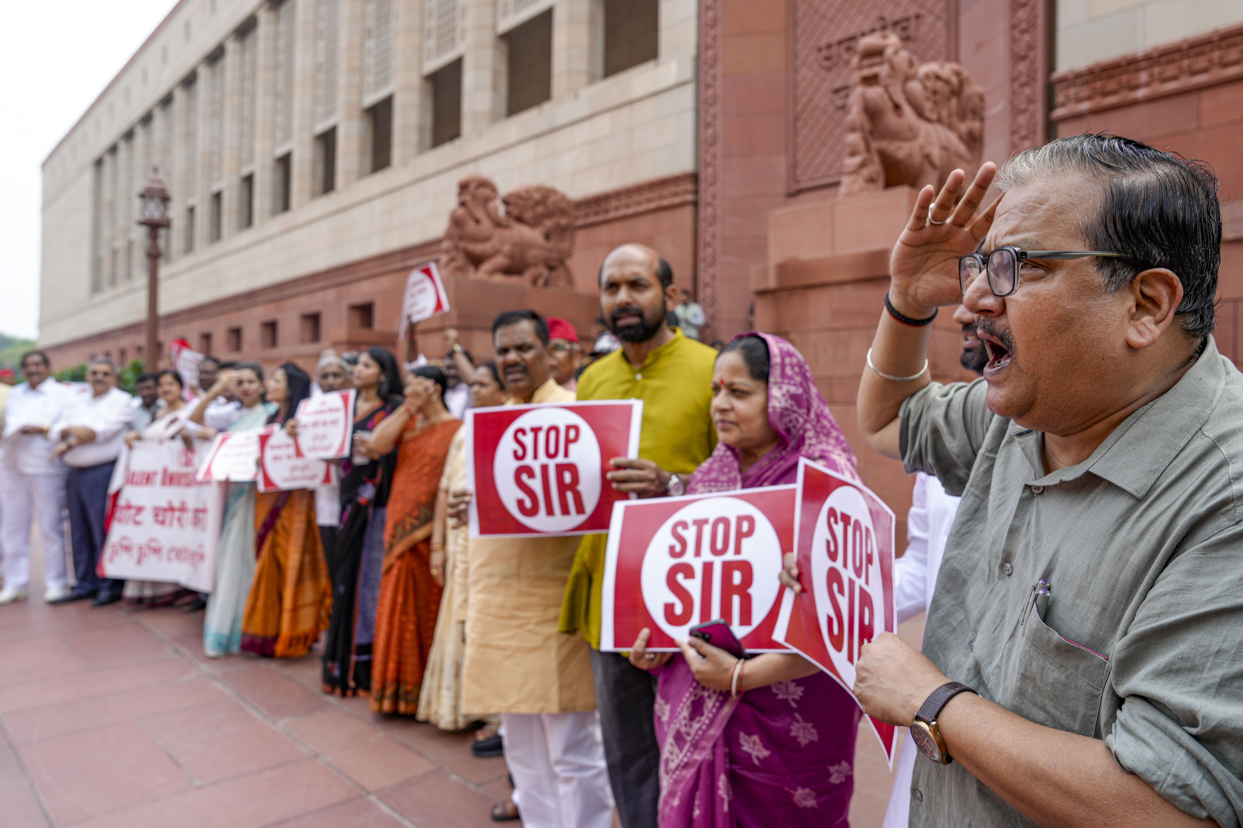 Opposition protests against SIR in Parliament complex
